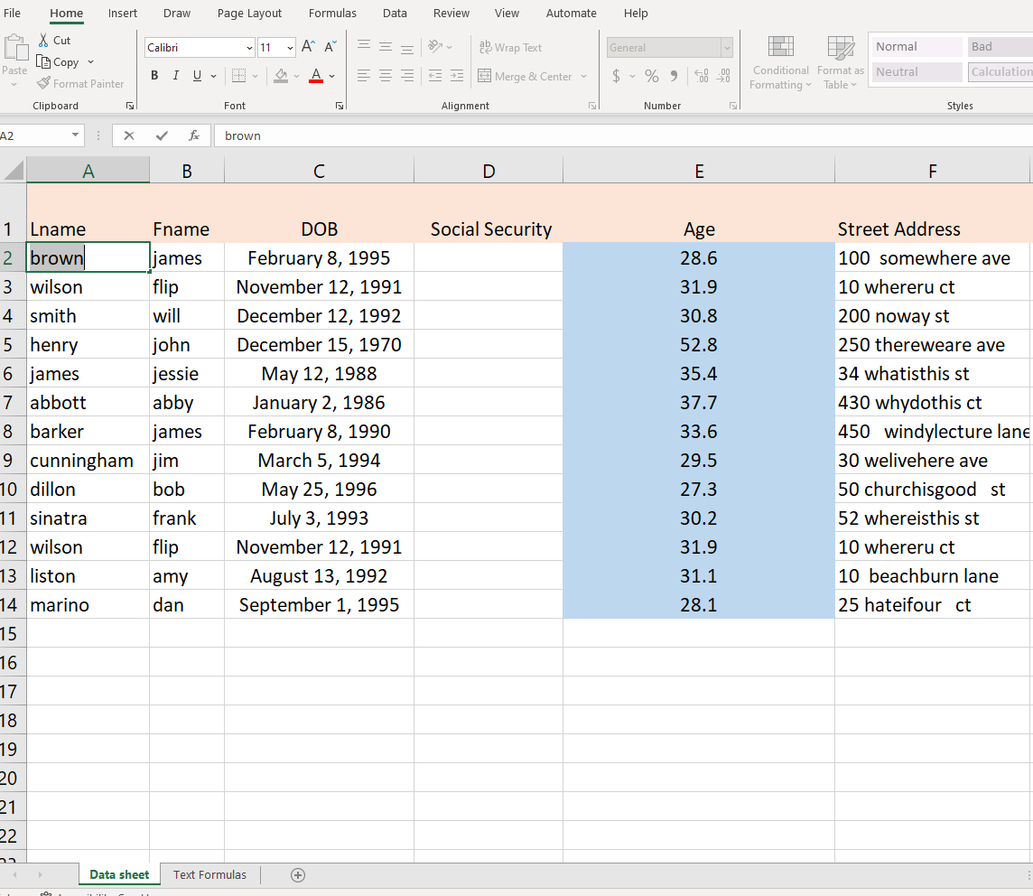 Solved Create a formula in column B using the first name | Chegg.com
