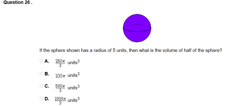 Solved Question 26 . If the sphere shown has a radius of 5 | Chegg.com