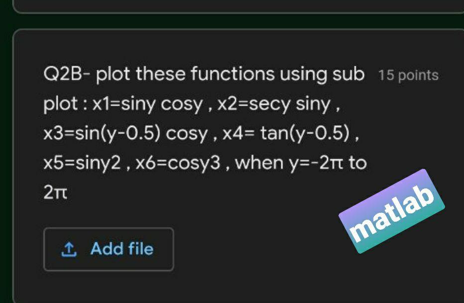 Solved Q2B-plot these functions using sub 15 points plot: | Chegg.com