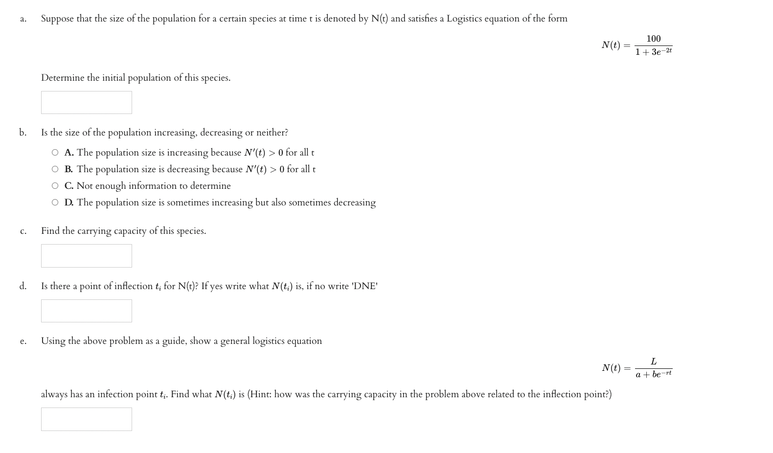 Solved N(t)=1+3e−2t100 Determine the initial population of | Chegg.com
