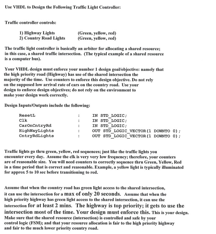 Solved Traffic controller controls:Highway LightsCountry | Chegg.com