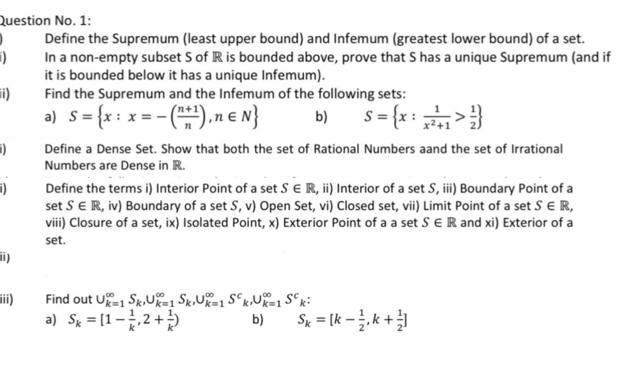 Solved Question No. 1: . Define the Supremum (least upper | Chegg.com