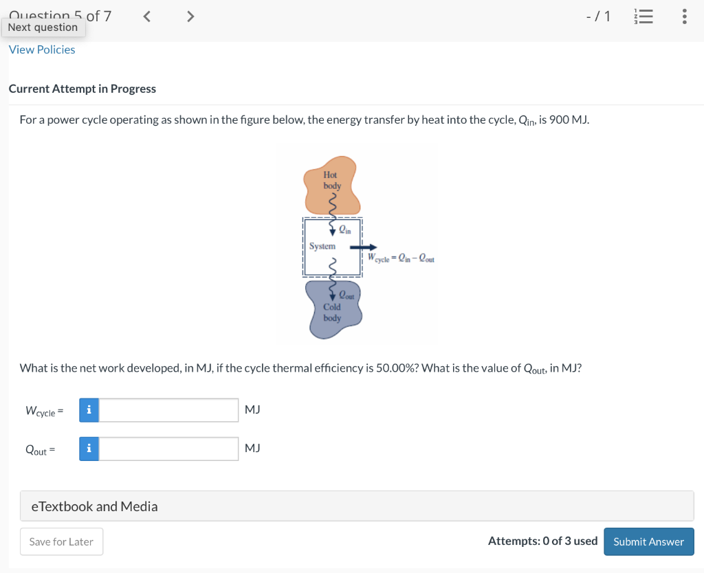 Solved For a power cycle operating as shown in the figure | Chegg.com