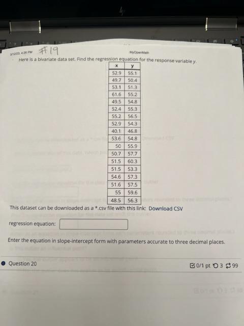 Solved Here is a bivariate data set. Find the regression | Chegg.com