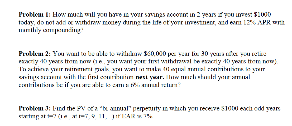 Solved Problem 1: How much will you have in your savings | Chegg.com