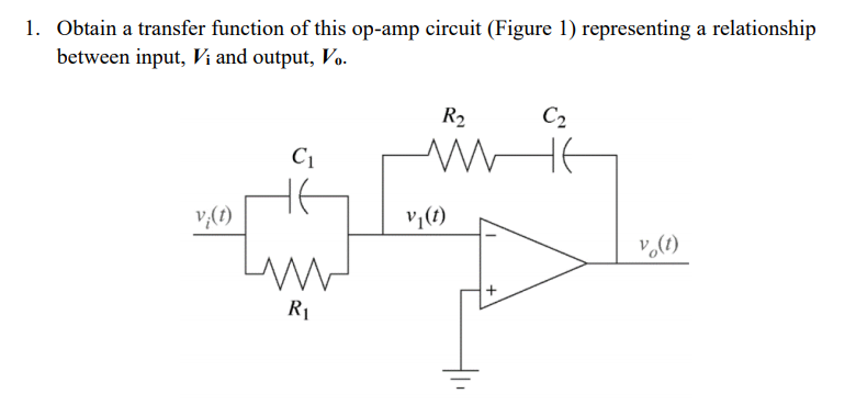 Solved 1. Obtain a transfer function of this op-amp circuit | Chegg.com