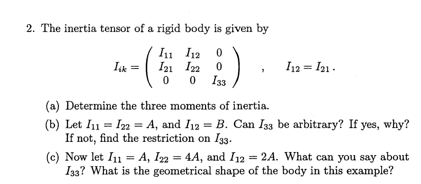 Solved 2. The inertia tensor of a rigid body is given by | Chegg.com
