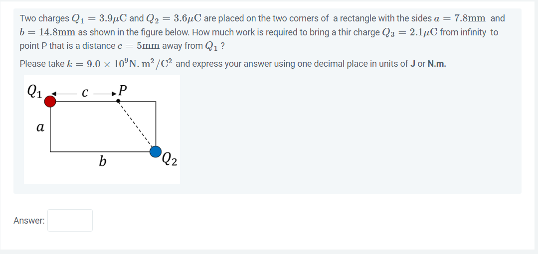 Solved Two charges Q1=3.9μC and Q2=3.6μC are placed on the | Chegg.com