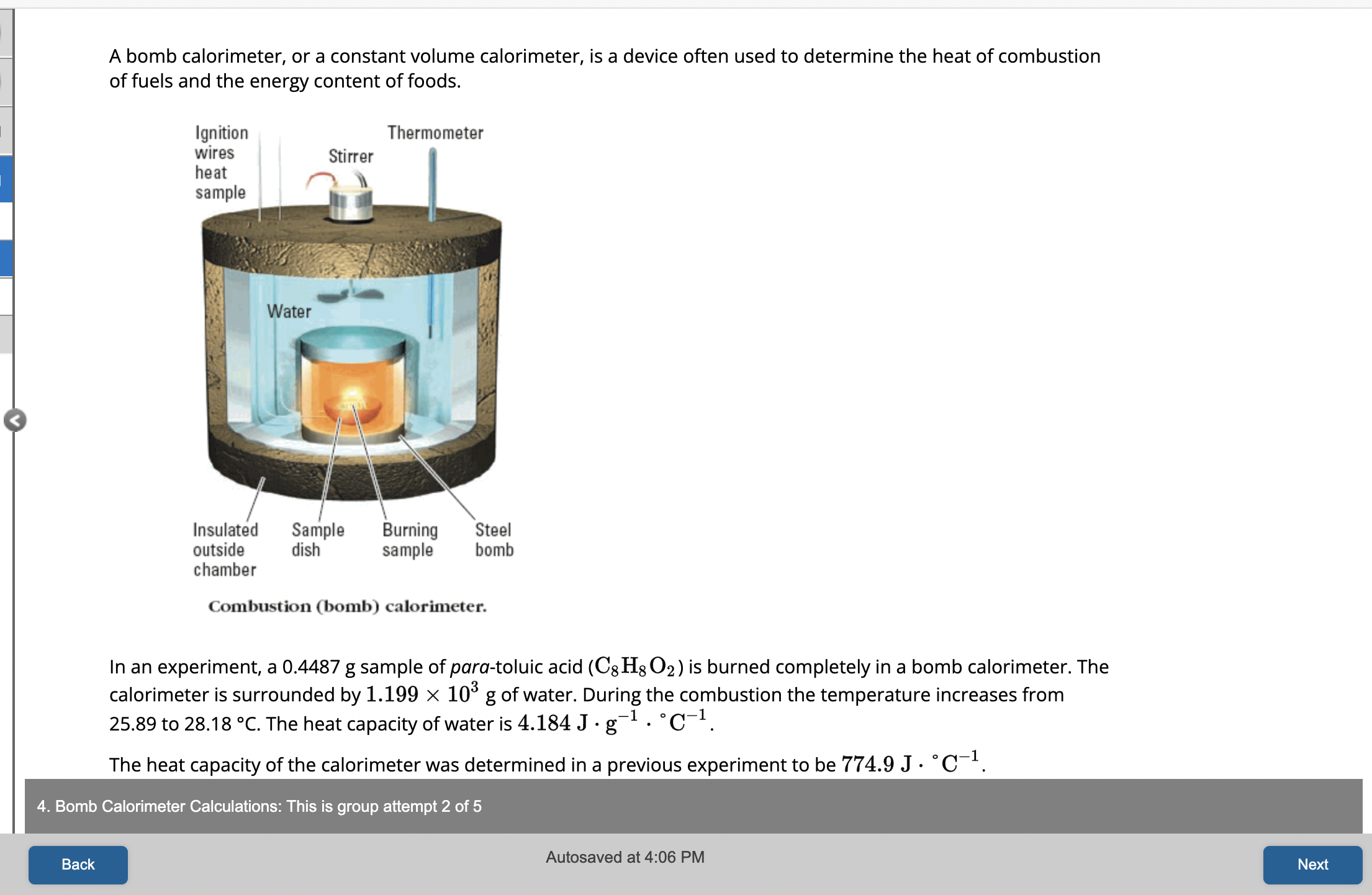 A bomb calorimeter, or a constant volume calorimeter, | Chegg.com