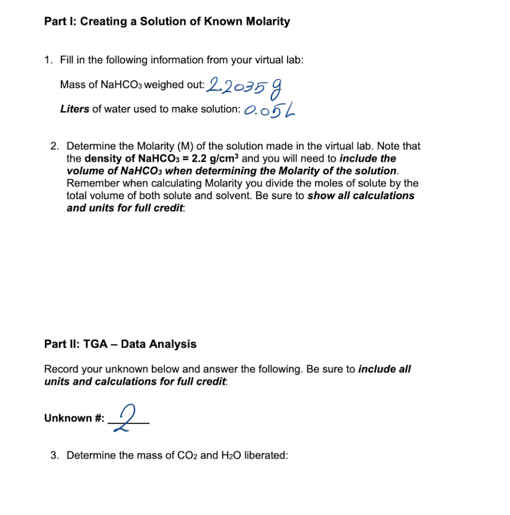 Solved Part I: Creating a Solution of Known Molarity 1. Fill | Chegg.com
