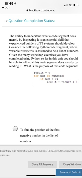 Solved 10:45 QUT a blackboard.qut.edu.au Question Completion | Chegg.com