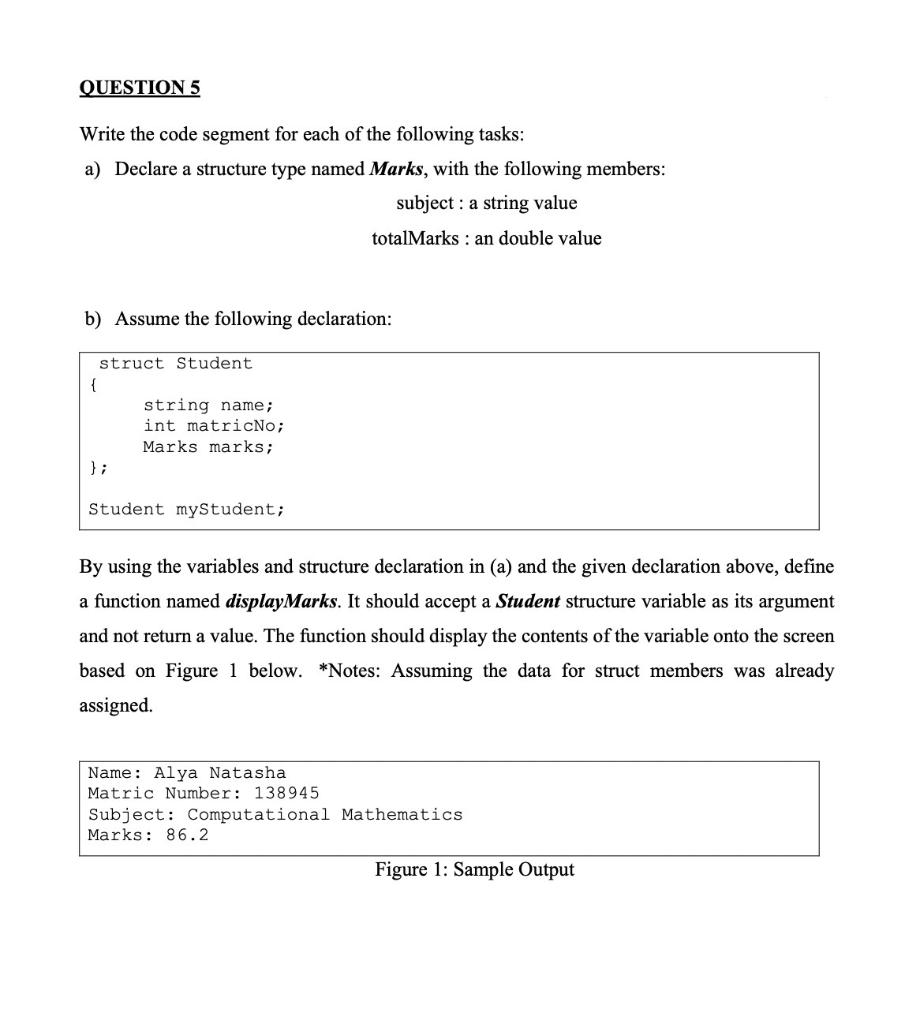 Solved OUESTION 5 Write the code segment for each of the | Chegg.com