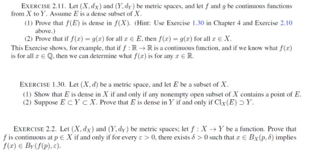Solved EXERCISE 2.1 Let (X, dx) and (Y,dy) be metric spaces, | Chegg.com