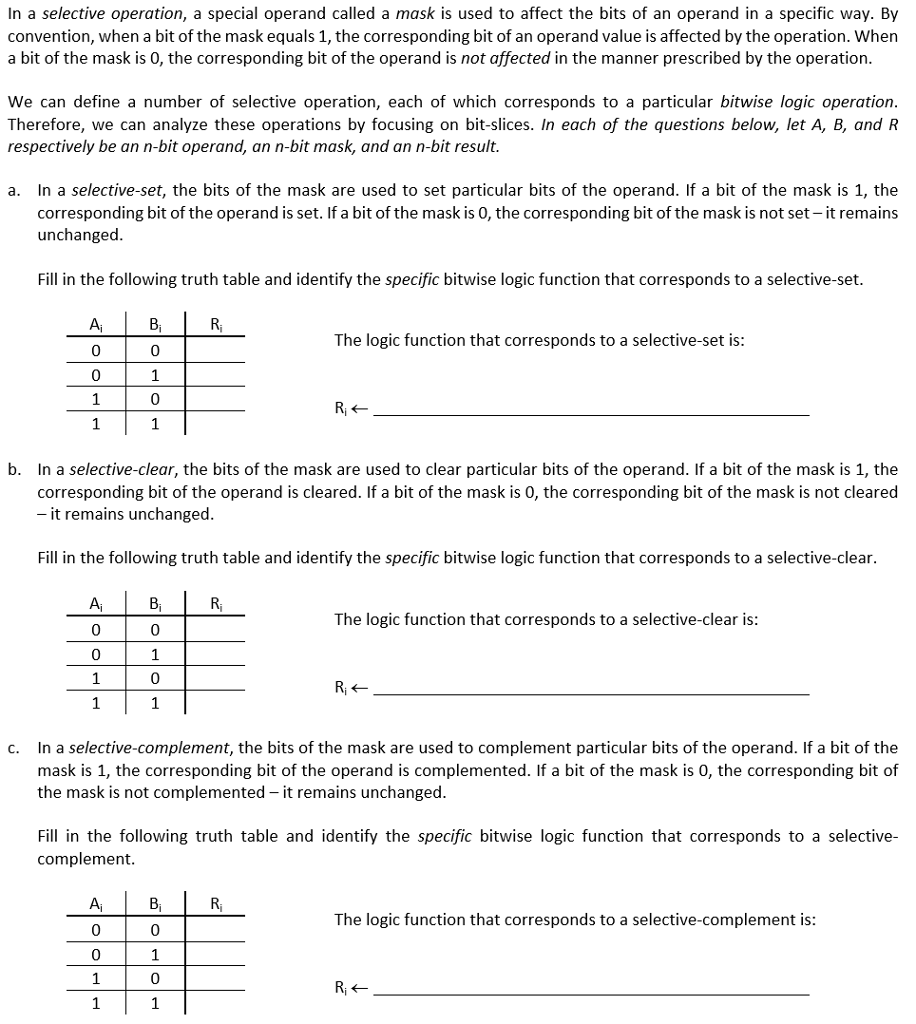 Solved In a selective operation, a special operand called a | Chegg.com
