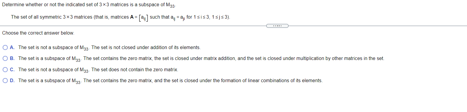 Solved Determine whether or not the indicated set of 3x3 | Chegg.com