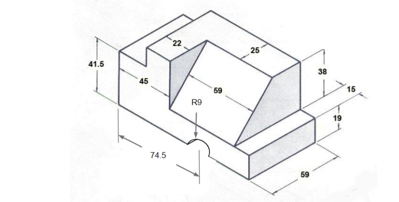 Solved Draw the top view, front view, and side view using | Chegg.com