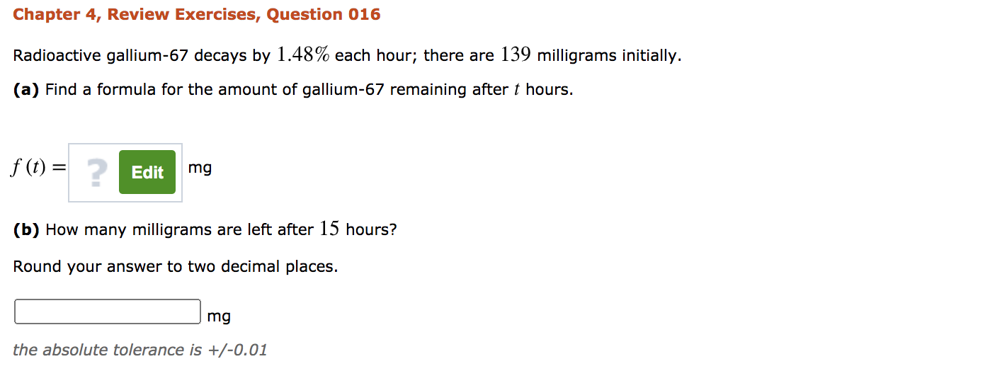 Solved Chapter 4, Review Exercises, Question 016 Radioactive | Chegg.com