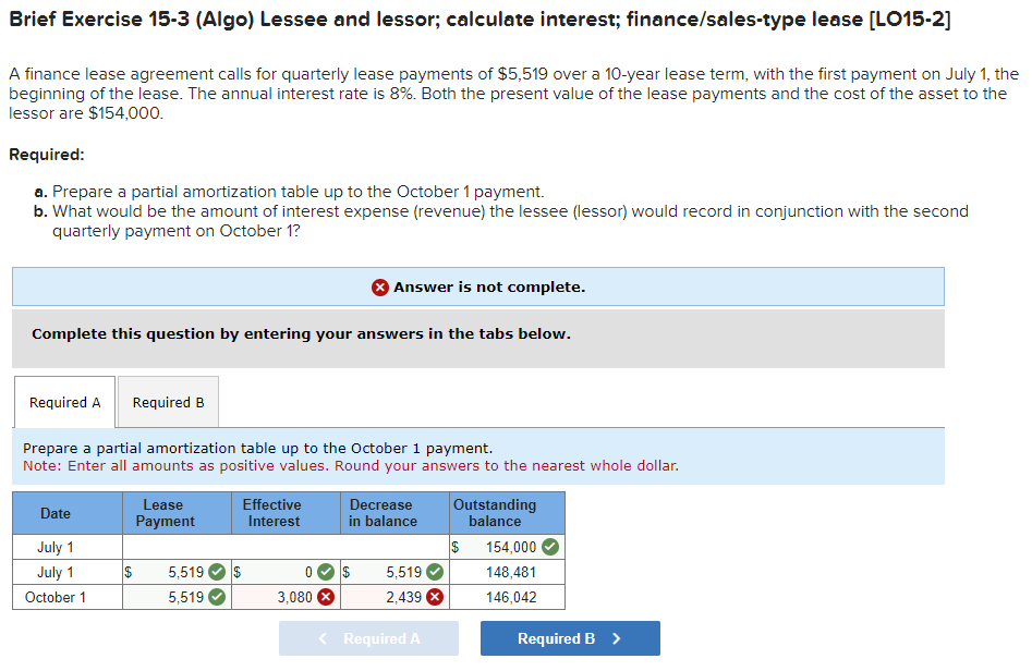 Solved Brief Exercise 15-3 (Algo) Lessee and lessor; | Chegg.com