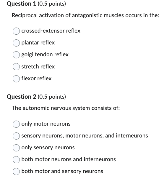 Solved Reciprocal activation of antagonistic muscles occurs | Chegg.com