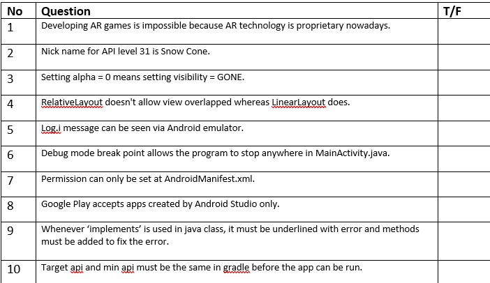 Solved \begin{tabular}{|l|l|l|} \hline No & Question & T/F | Chegg.com