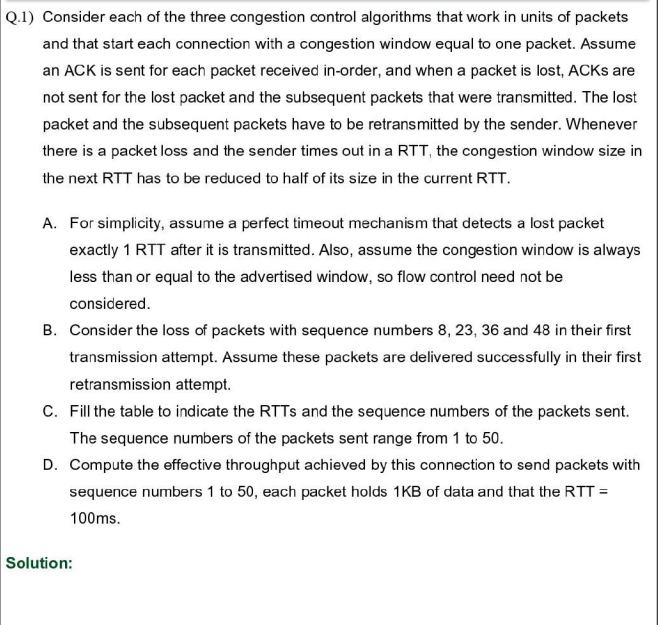 Solved Q.1) Consider each of the three congestion control | Chegg.com