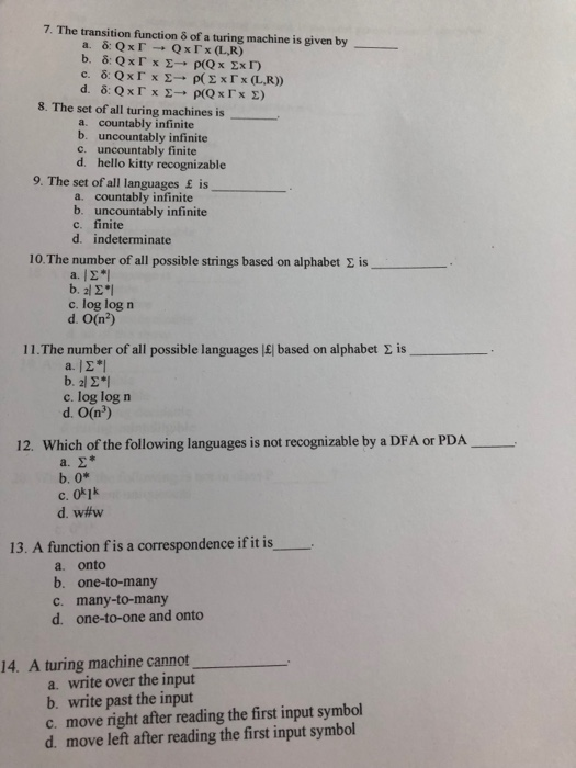 Solved 7. The transition function 8 of a turing machine is | Chegg.com