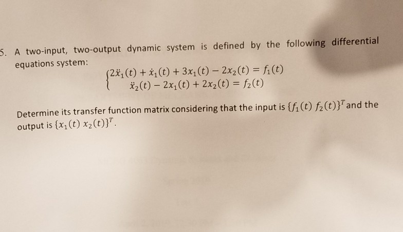 Solved 5. A two-input, two-output dynamic system is defined | Chegg.com