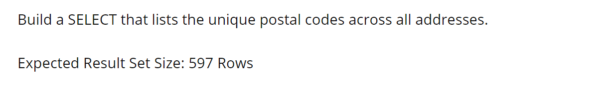 Build a SELECT that lists the unique postal codes | Chegg.com