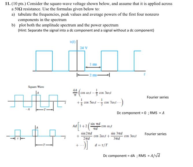 Solved 11. (10 pts.) Consider the square-wave voltage shown | Chegg.com