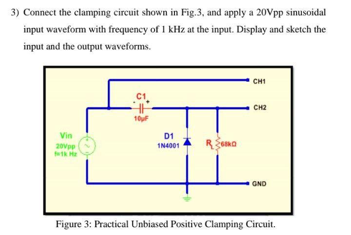 Solved 3) Connect the clamping circuit shown in Fig.3, and | Chegg.com