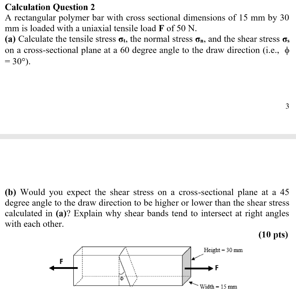 Solved Calculation Question 2 A rectangular polymer bar with | Chegg.com