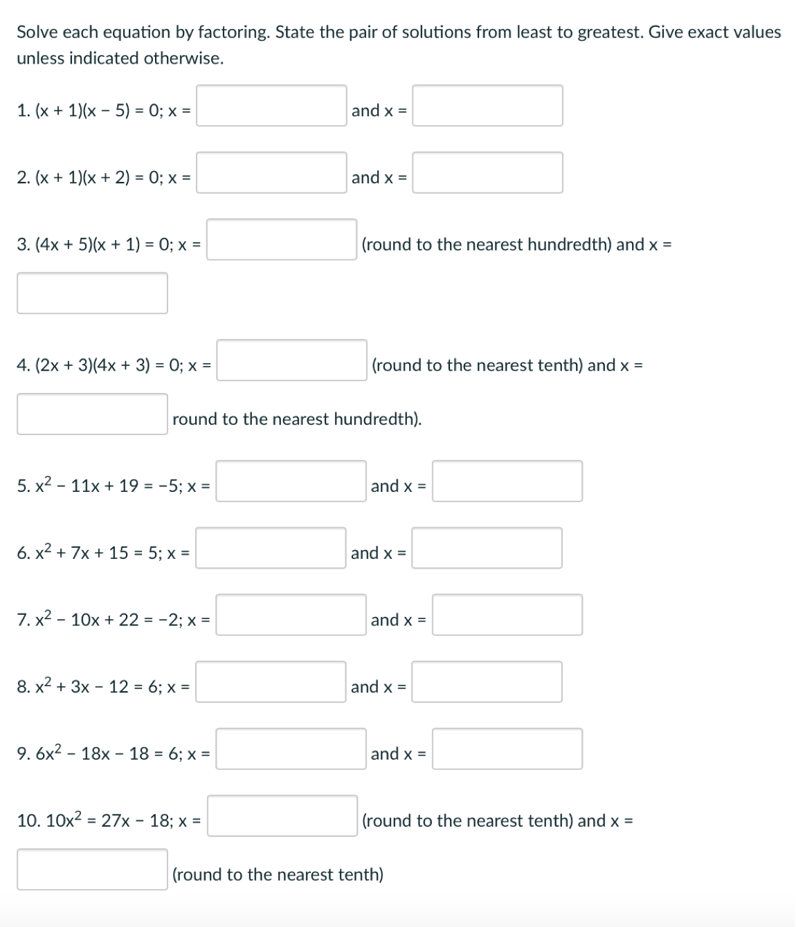 Solved Solve each equation by factoring. State the pair of | Chegg.com