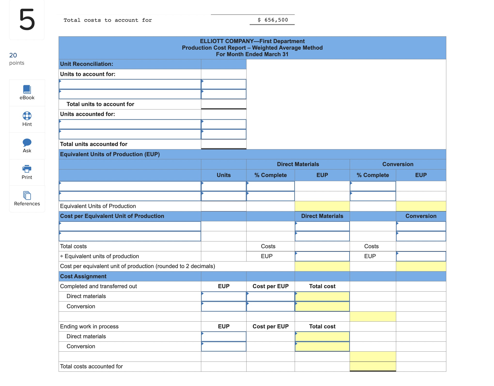 Solved Exercise 16-16 (Static) Weighted average: Production | Chegg.com
