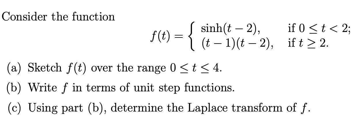 Solved Consider the function sinh(t - 2), if 0