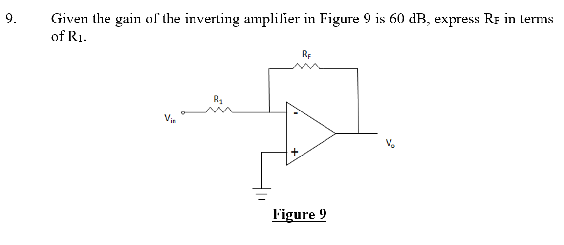 Solved 9. Given the gain of the inverting amplifier in | Chegg.com
