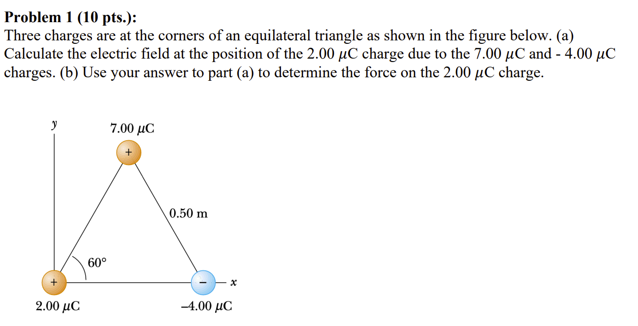 Solved Problem 1 (10 pts.):Three charges are at ﻿the corners | Chegg.com