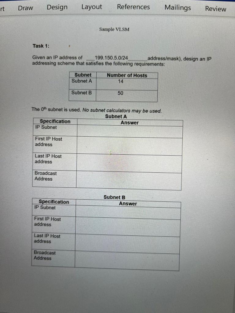 Solved rt Draw Design Layout References Mailings Review | Chegg.com