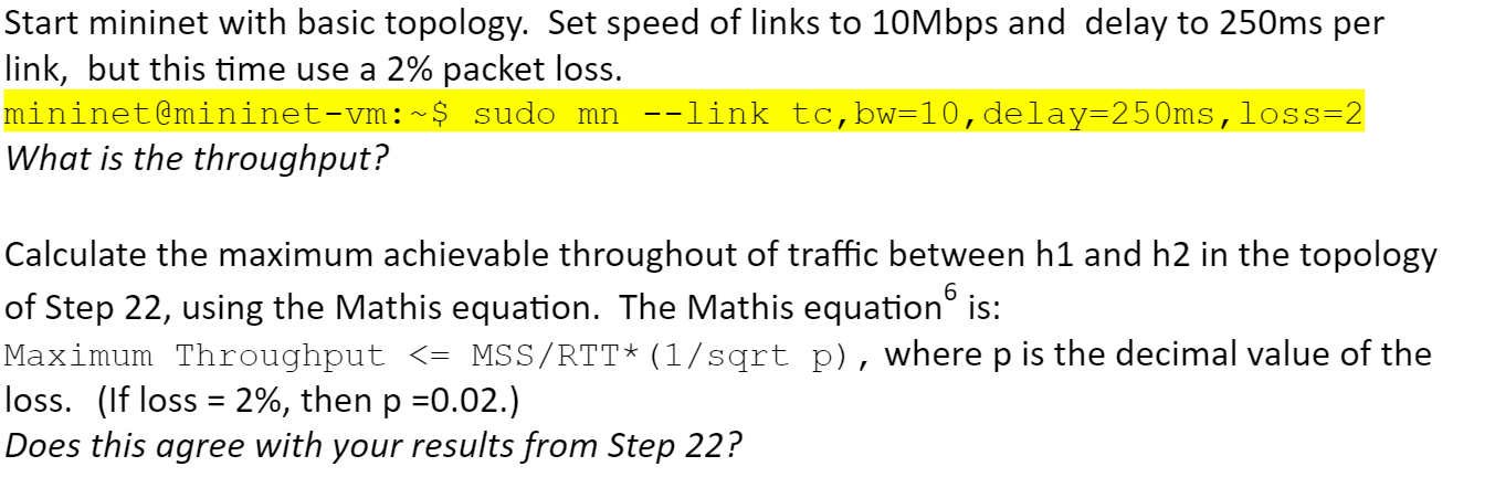 Solved Start mininet with basic topology. Set speed of links | Chegg.com
