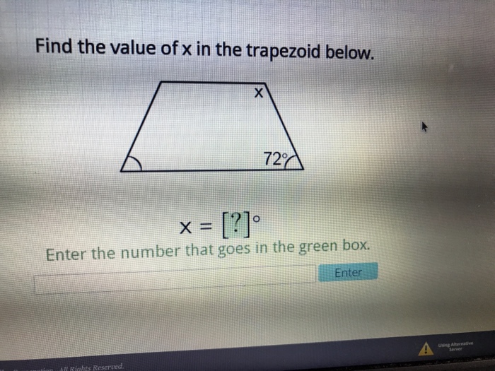 Solved Find the value of x in the trapezoid below. 72 x = | Chegg.com