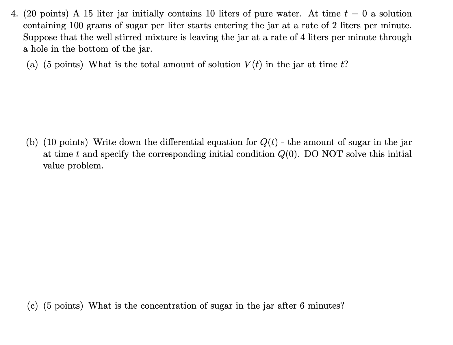Solved (20 ﻿points) ﻿A 15 ﻿liter jar initially contains 10 | Chegg.com