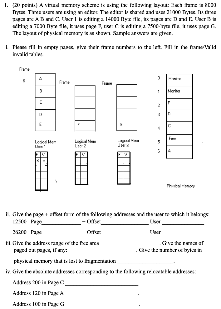 Solved 1 20 Points A Virtual Memory Scheme Is Using The 