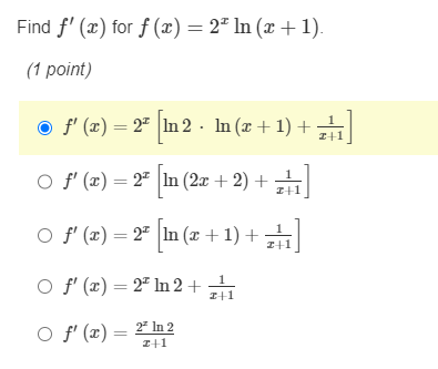 Solved Find f'(x) ﻿for f(x)=2xln(x+1).(1 | Chegg.com
