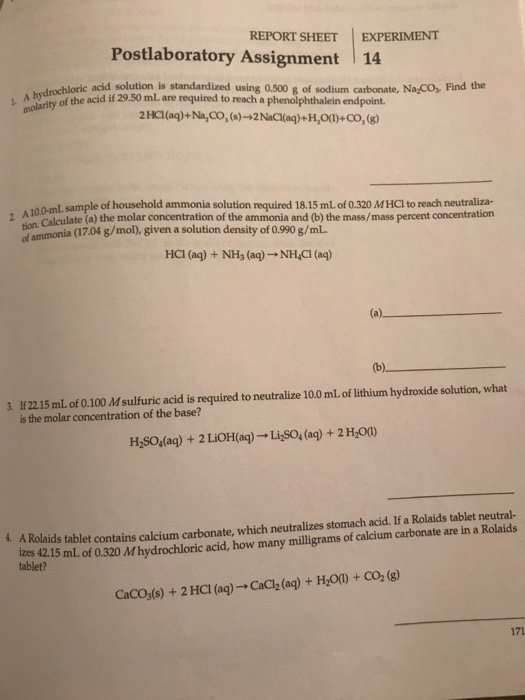 Solved REPORT SHEET EXPERIMENT Postlaboratory Assignment 14 | Chegg.com
