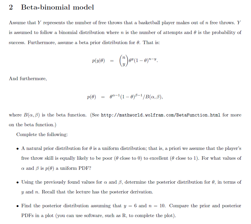 Solved 2 Beta-binomial model Assume that Y represents the | Chegg.com