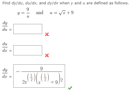 Solved Find dy/du, du/dx, and dy/dx when y and u are defined | Chegg.com