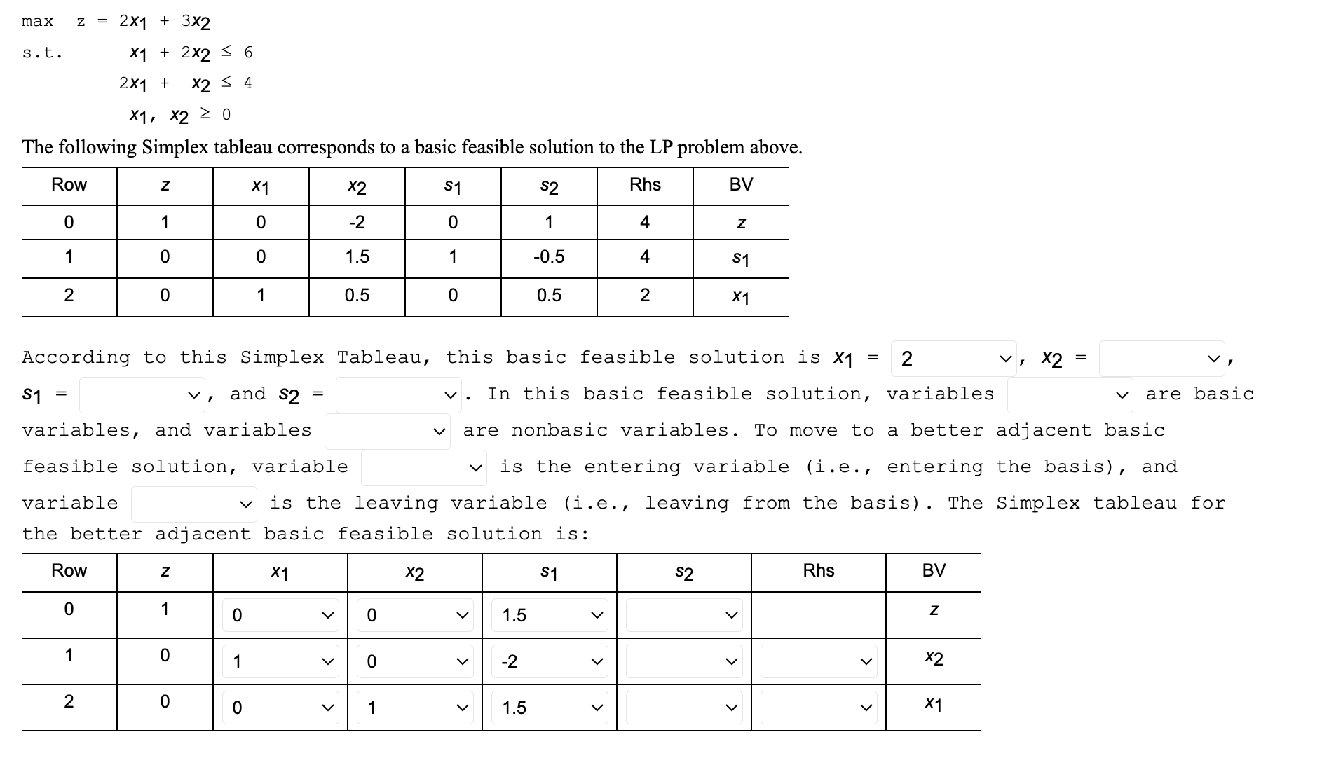 Solved max s.t. z=2x1+3x2x1+2x2≤6x1+x2≤4x1,x2≥0 The | Chegg.com