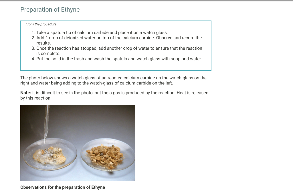 Solved To give observations for the preparation of Ethyne. | Chegg.com