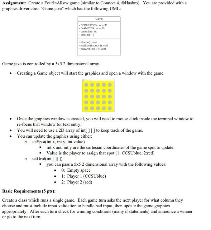 Assignment: Create a FourInARow game (similar to | Chegg.com