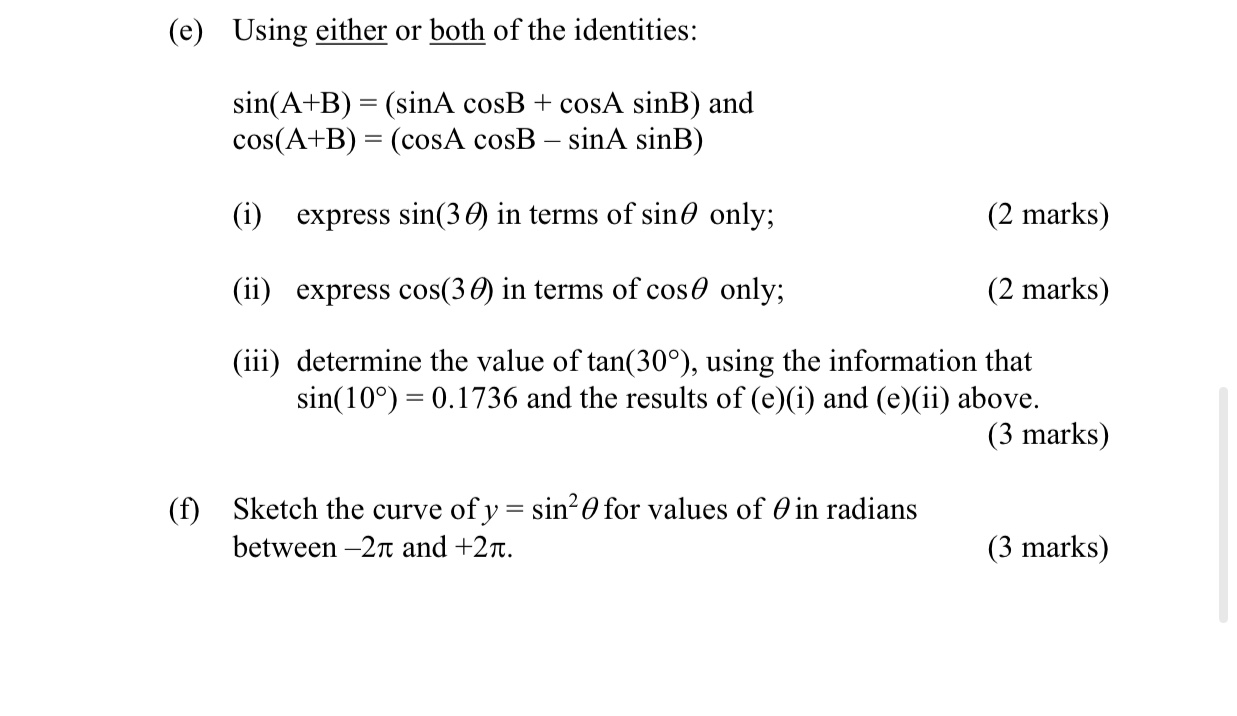 Solved (e) Using either or both of the identities: sin(A+B) | Chegg.com