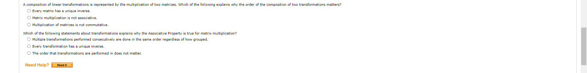 Solved Every matrix has a unique inverse. Matrix | Chegg.com